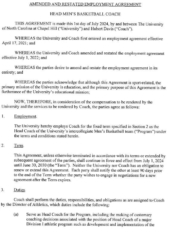 Read UNC contract extension Hubert Davis signed